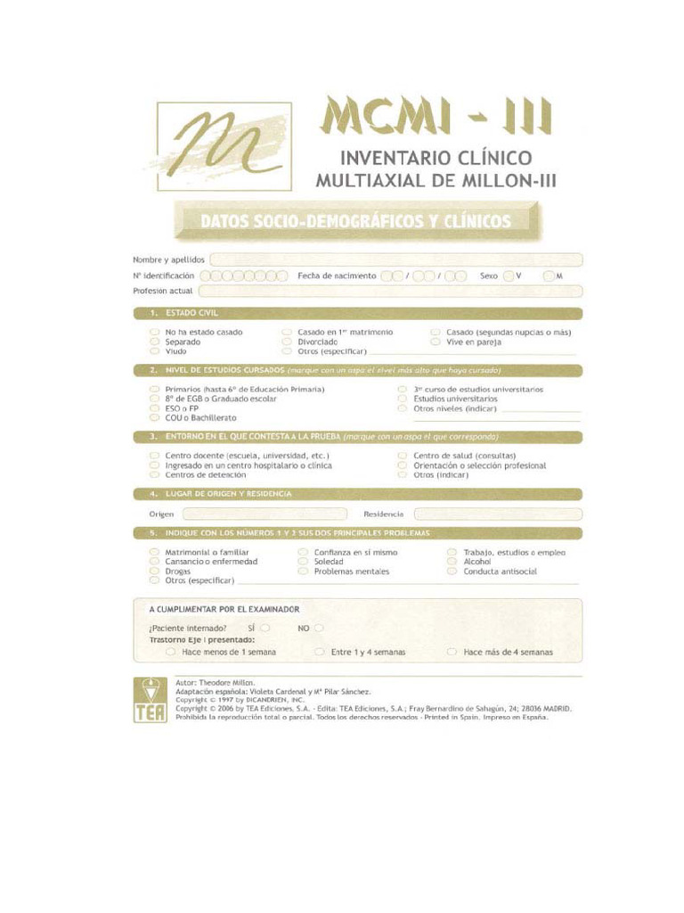 Hoja de Respuestas (MCMI-III) | PDF