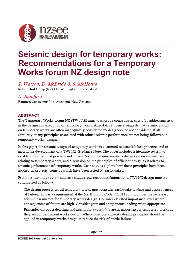 Seismic Design Guidelines for Temporary Works | PDF | Earthquakes ...