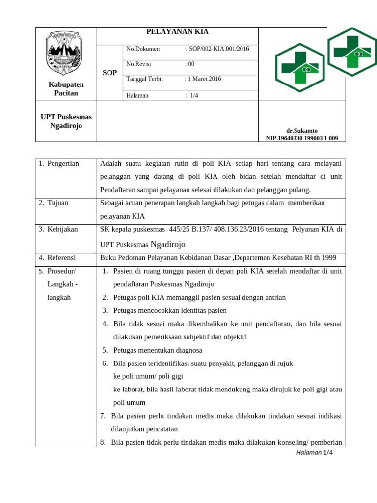 SPO PELAYANAN KIA | PDF