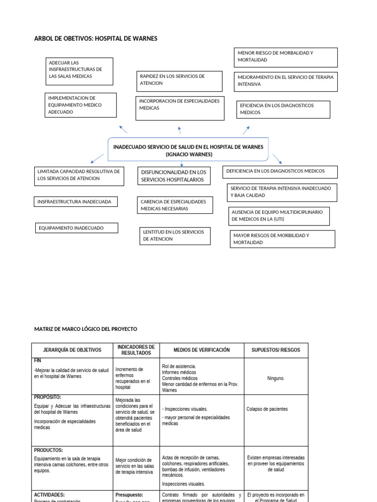 Arbol de Obetivos Marco Logico Hospital de Warnes | PDF | Hospital | Unidad de Cuidados Intensivos