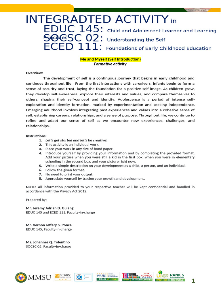 ECED 145 Me and Myself Self Introduction | PDF