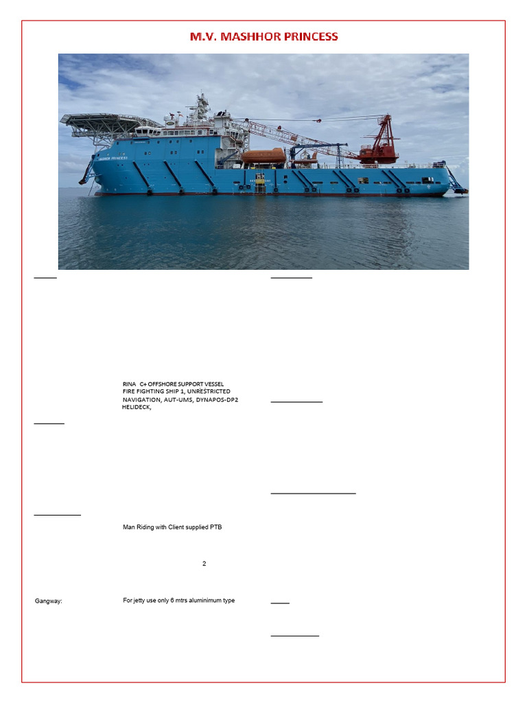 Vessel Particulars Mashhor Princess | PDF