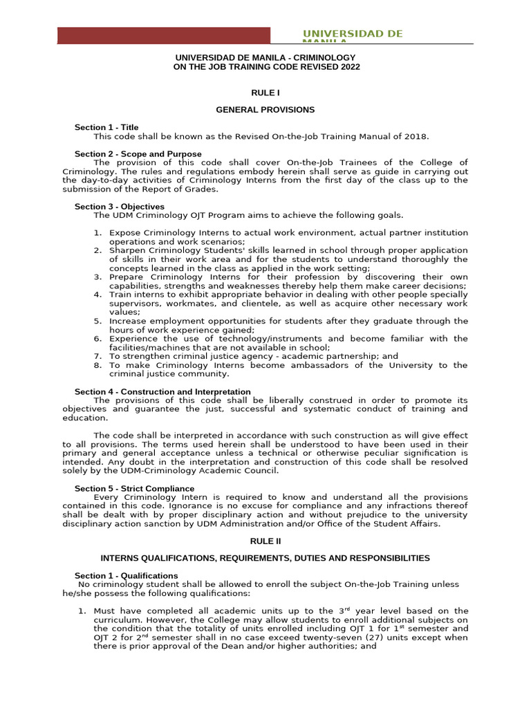 Crim Ojt Code Revised 2022 2 | PDF