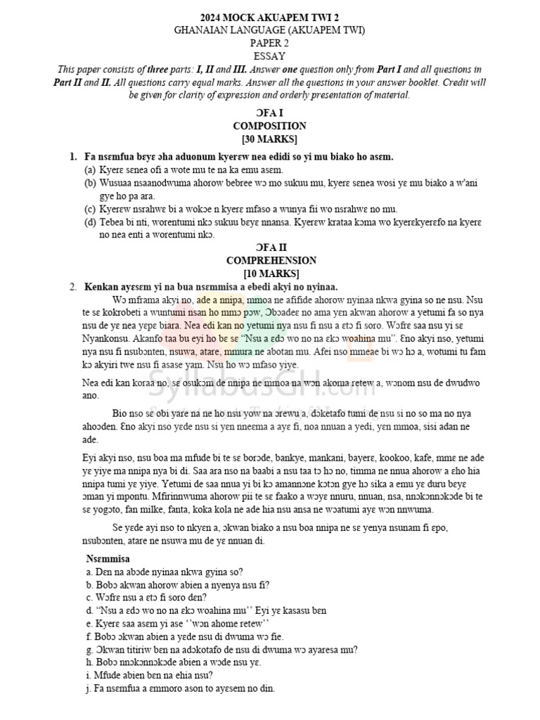 2024 BECE Mock Akuapem Twi 2 | PDF