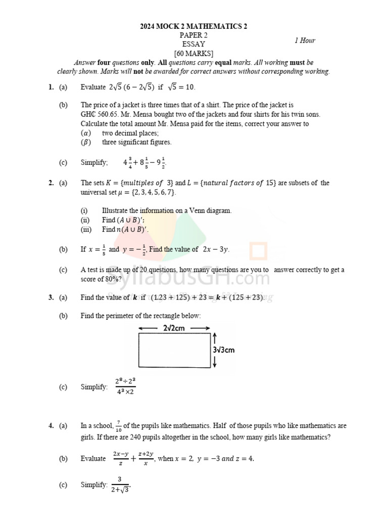 2024 Mock 2 Maths 2 | PDF