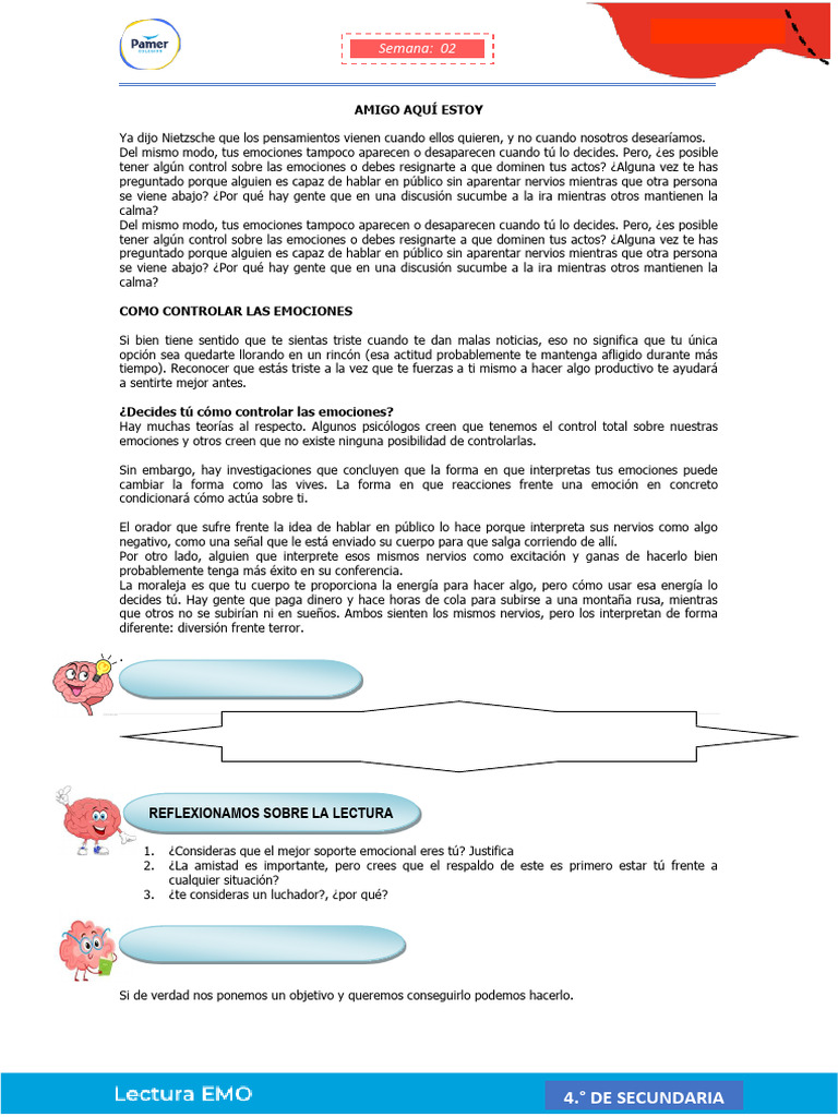Emo - 4.° Año - Sem 2 - Motivación - 2021 - Amigo Aquí Estoy | PDF
