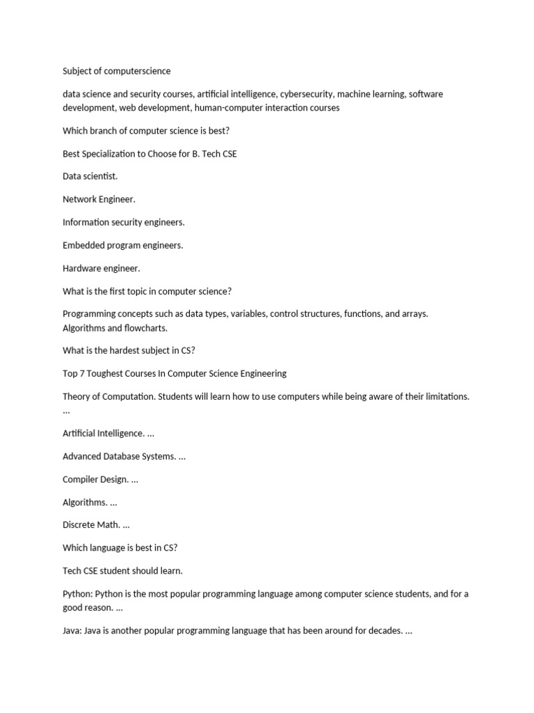 Subject of Computerscience | PDF