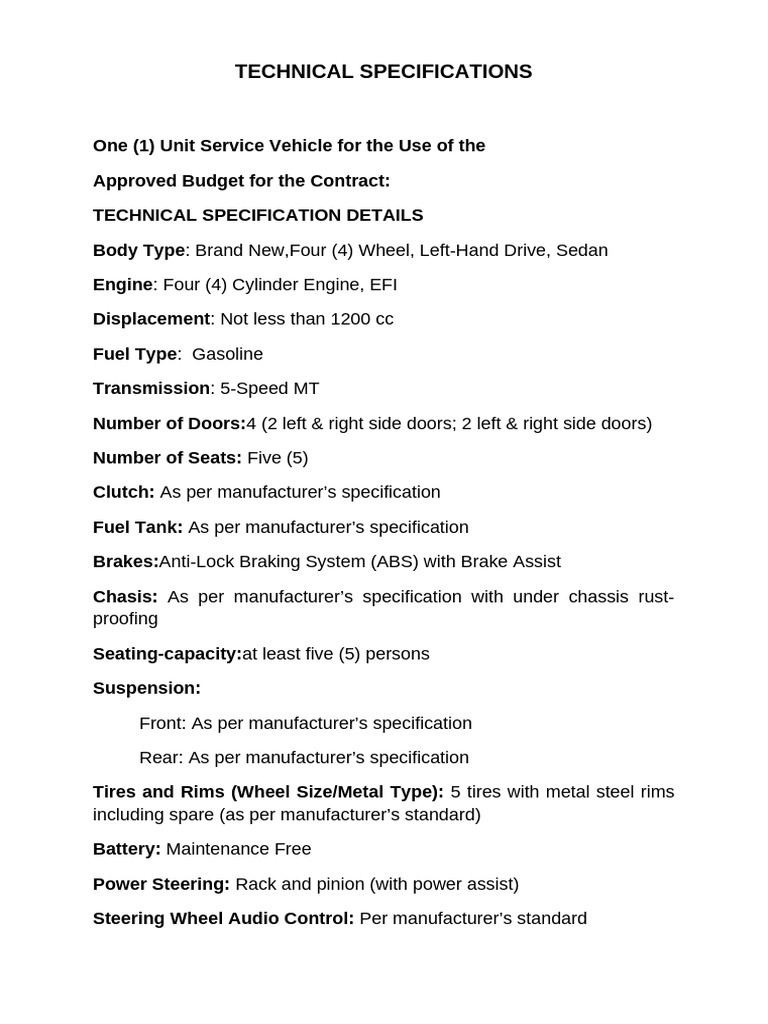 Sample Tech Specs | PDF