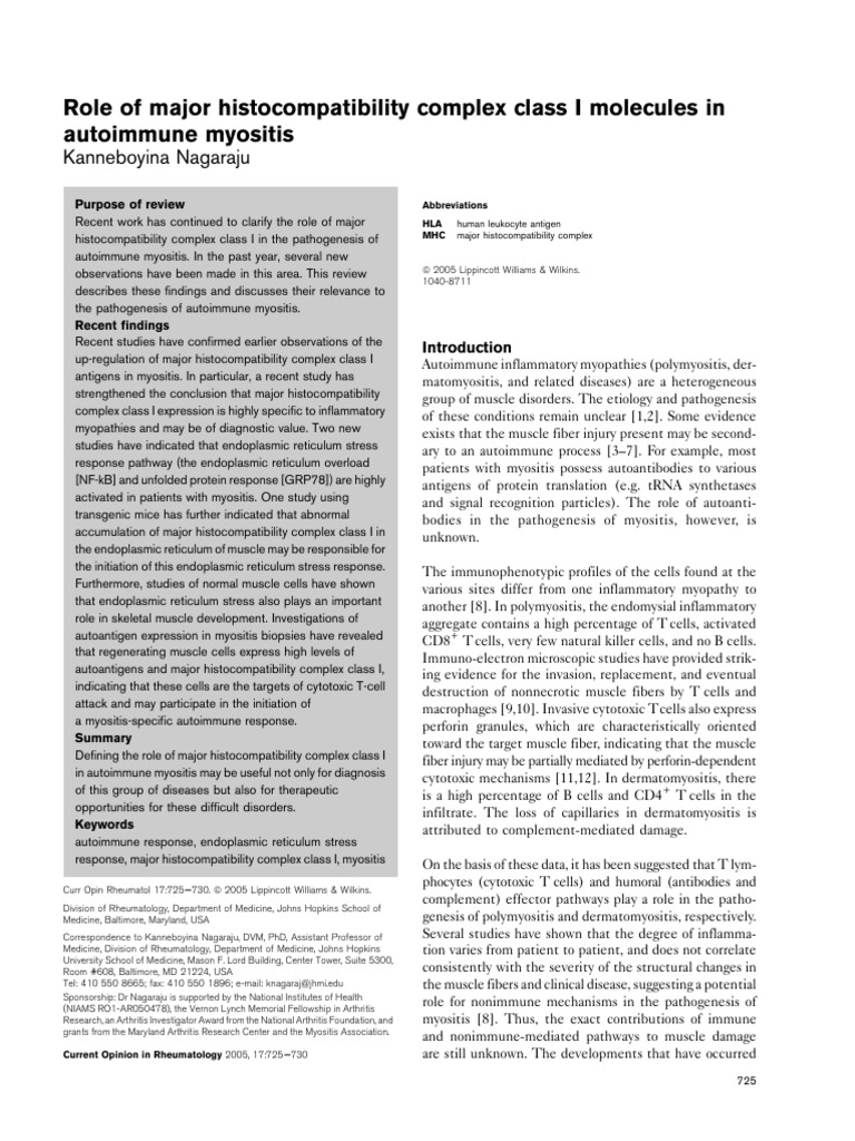 Role of Major Histocompatibility Complex Class I Molecules in ...