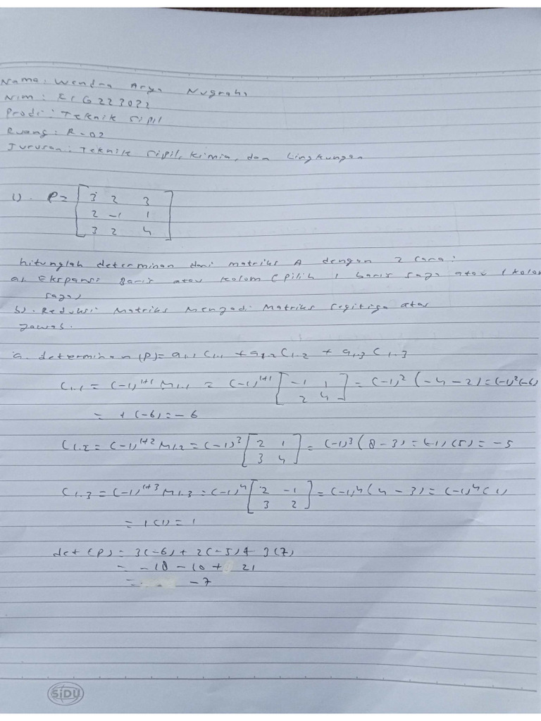 Matematika Teknik - Determinan Matriks - Wendra Arya Nugraha ...