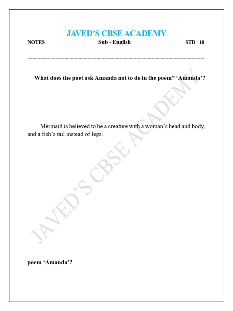 AMANDA Lesson Question Bank | PDF