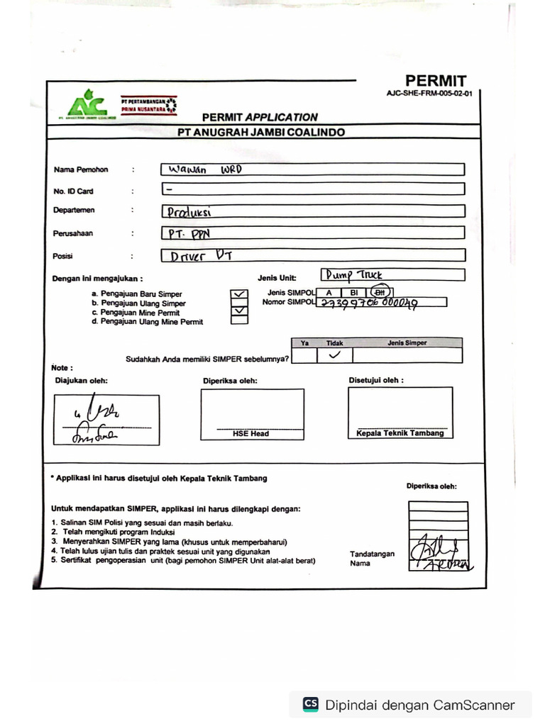 Permohonan MP & SIMPER - Wawan WRD | PDF