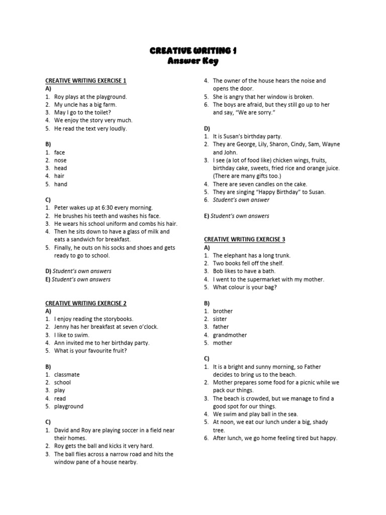 Creative Writing 1 - Answer Key | PDF