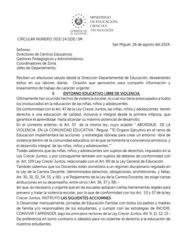 Circular # 003-24 SM | PDF | Escuelas | Maestros
