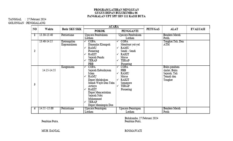 Program Mingguan Dani | PDF