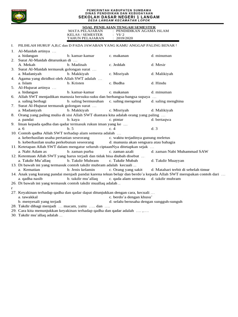 Soal PTS Genap 2019-2020 | PDF
