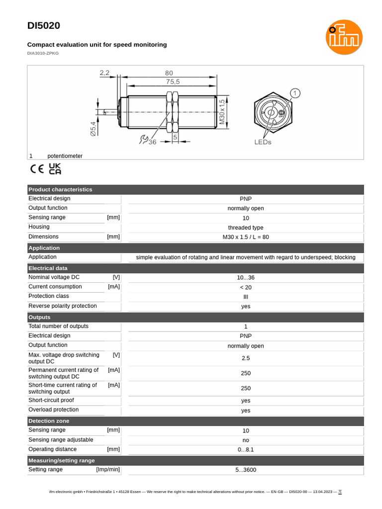 Data Sheet Ifm DI5020 | PDF