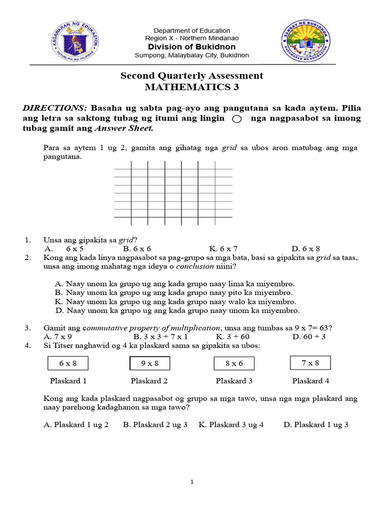 Math3 Q2 Summative Test-Version2 | PDF