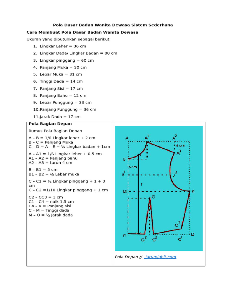 Pola Dasar Badan TANPA LENGAN Sistem Sederhana | PDF