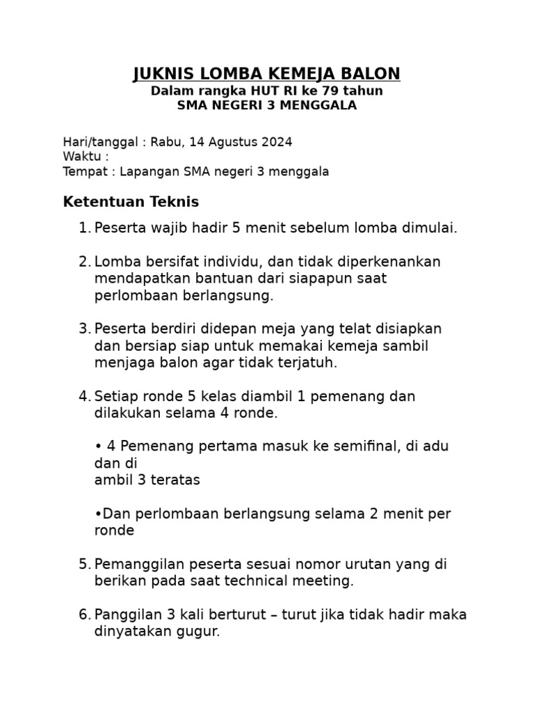 Juknis Lomba Kemeja Balon 17 Agt | PDF