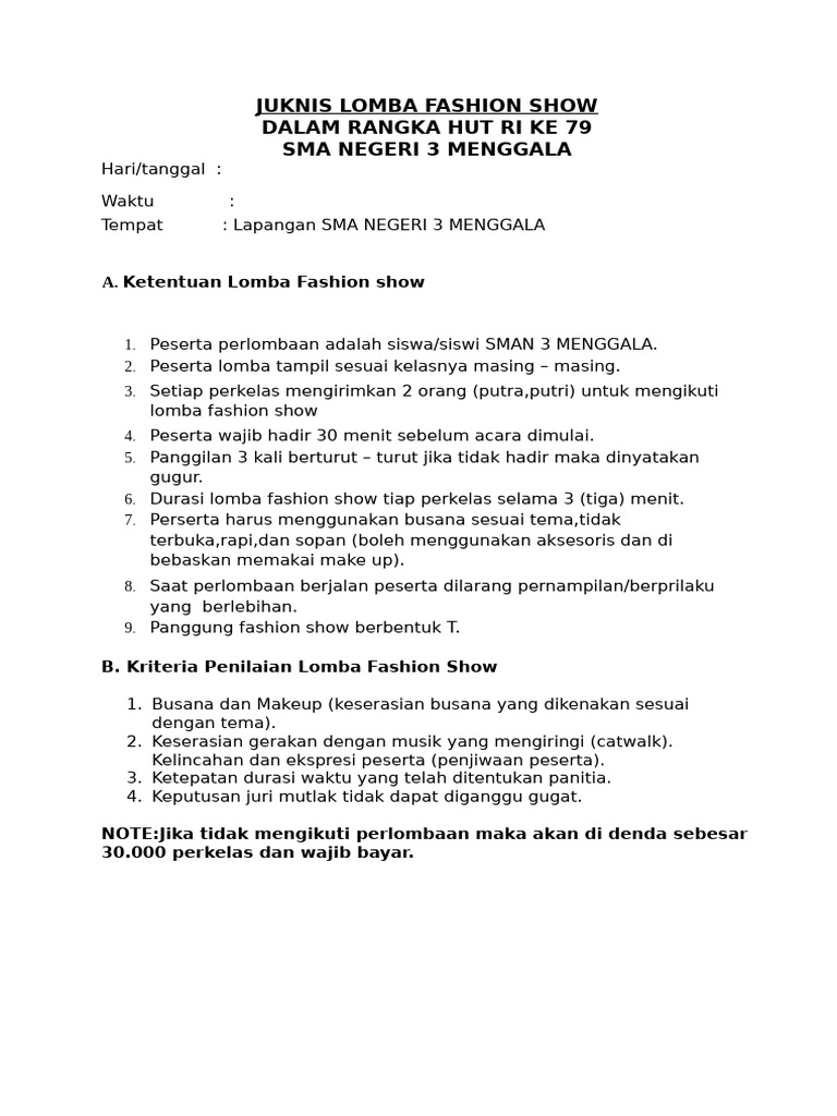 juknis lomba fashion show 17 agt | PDF