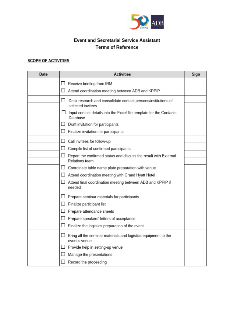 Template - TOR Event Assistant | PDF