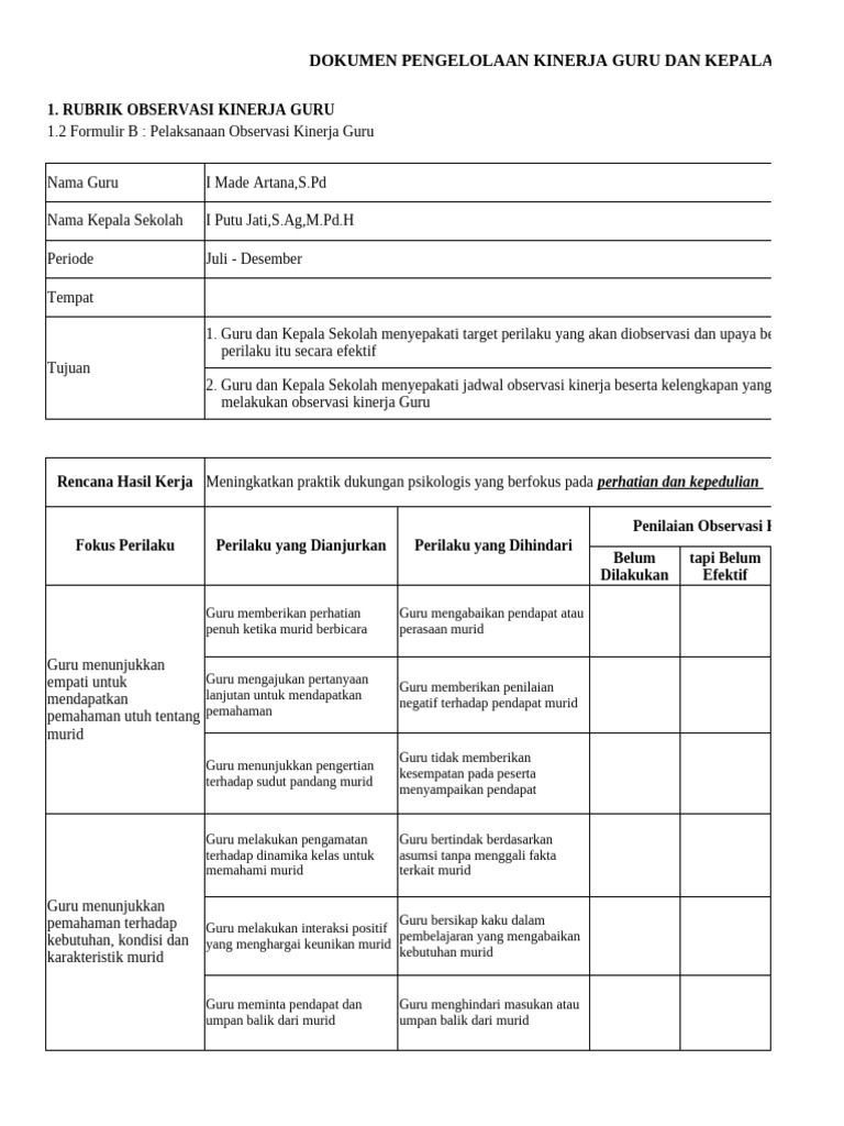 Form Observasi Perhatian dan Kepedulian B4 | PDF