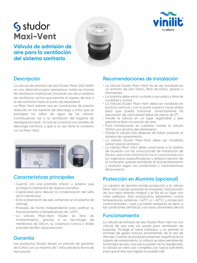 Ficha Tecnica - Studor Maxi Vent | PDF