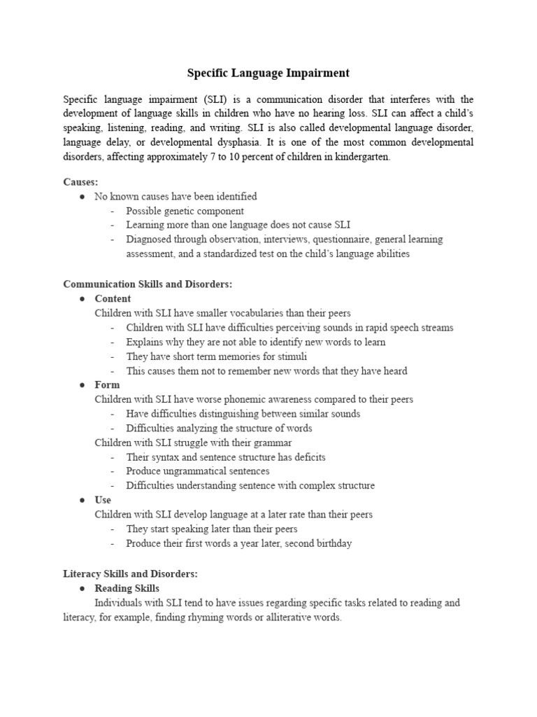 Specific Language Impairment | PDF | Cognitive Psychology | Cognitive ...