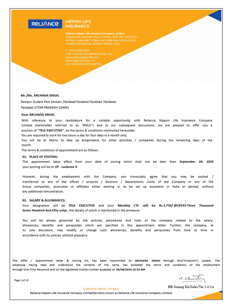 OfferLetter C0303829 | PDF