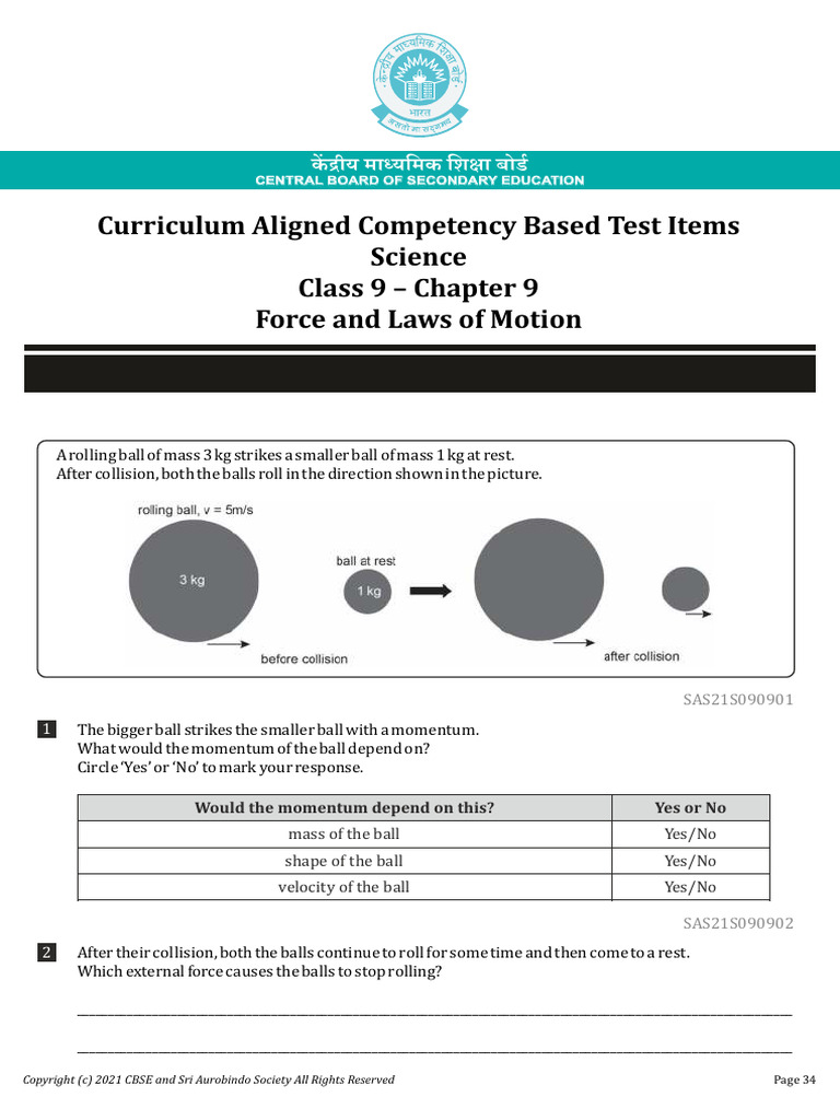 Class 9 Science Competency Based Questions 8 | PDF | Force | Momentum