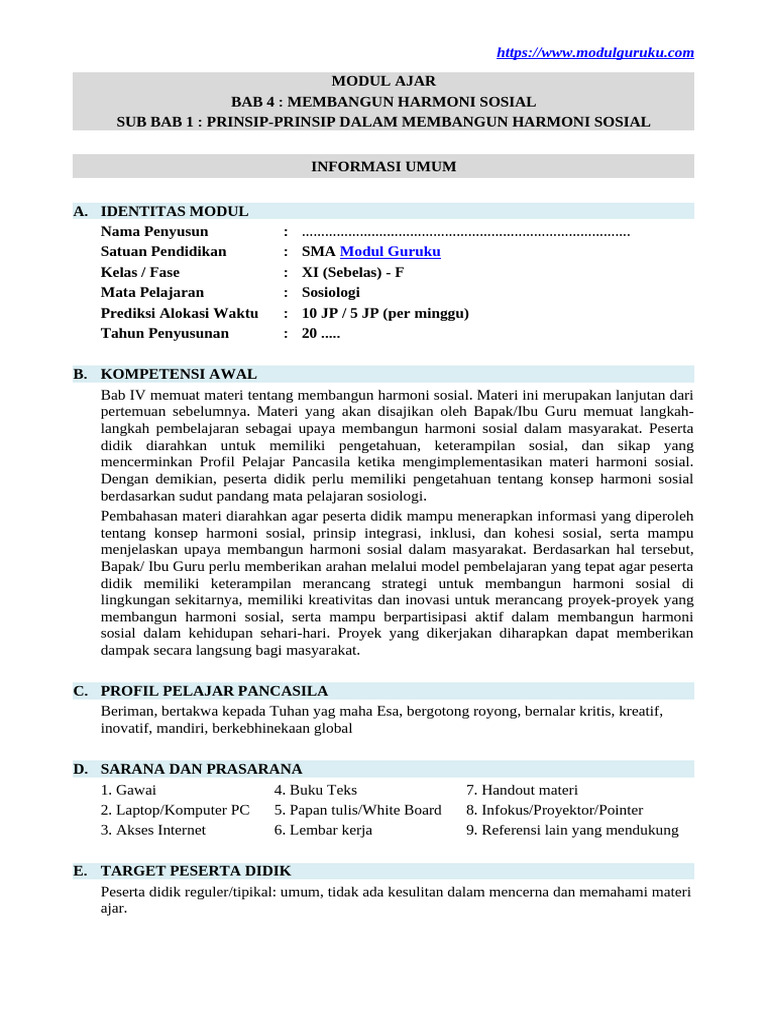 Modul Ajar Kelas XI SMA Sosiologi Fase F Bab 4 | PDF
