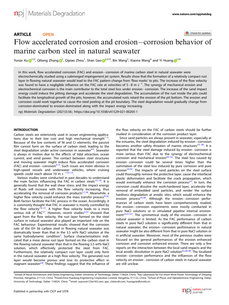 Flow Accelerated Corrosion and Erosion Corrosion | PDF