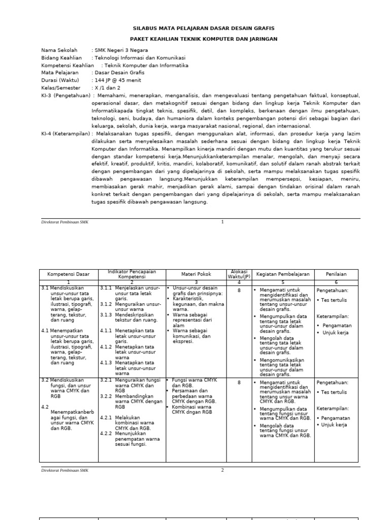 SILABUS Dasar Desain Grafis | PDF