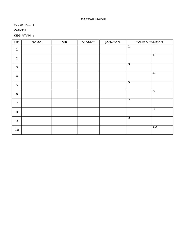Contoh DAFTAR HADIR | PDF