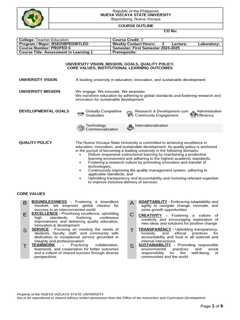 PROFED 6 BSED - BPED.BTED Course Outline | PDF