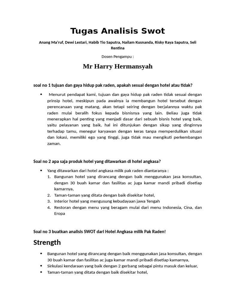Tugas Analisis Swot MR Harri | PDF