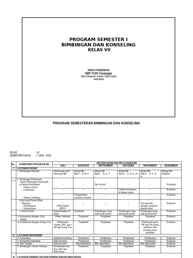 PROGRAM SEMESTER I Kelas VII 2425 | PDF
