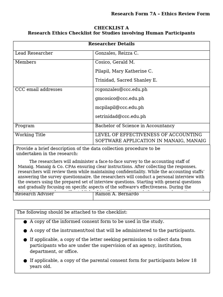 FINAL Form 7a Ethics Review Form | PDF