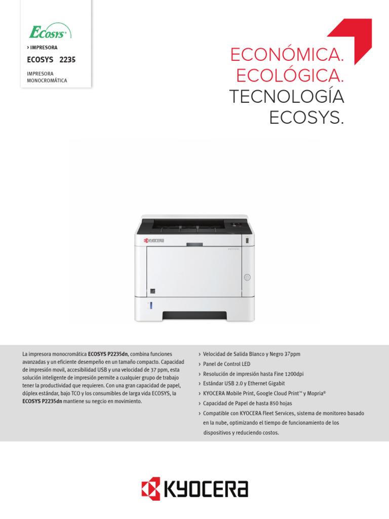 Especificaciones ECOSYS P2235dn MX V4 24082023 | PDF