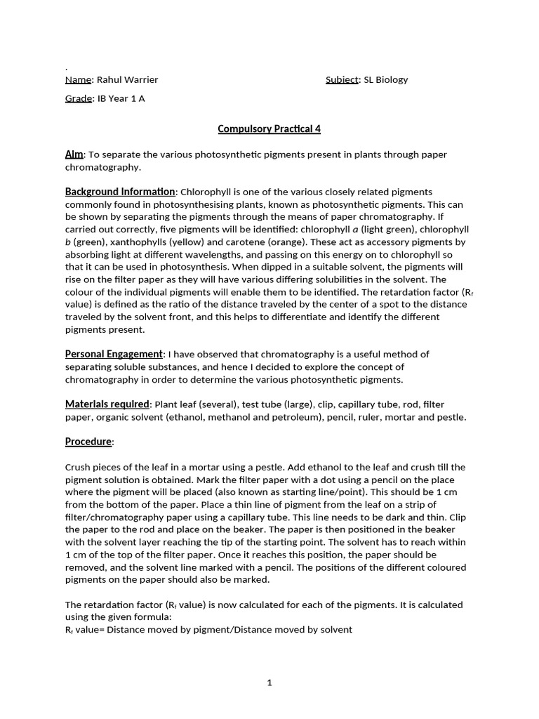 IB Practical 4 Chromatography | PDF