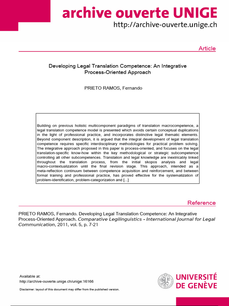 Developing Legal Translation Competence-An Integrative Process-Oriented ...