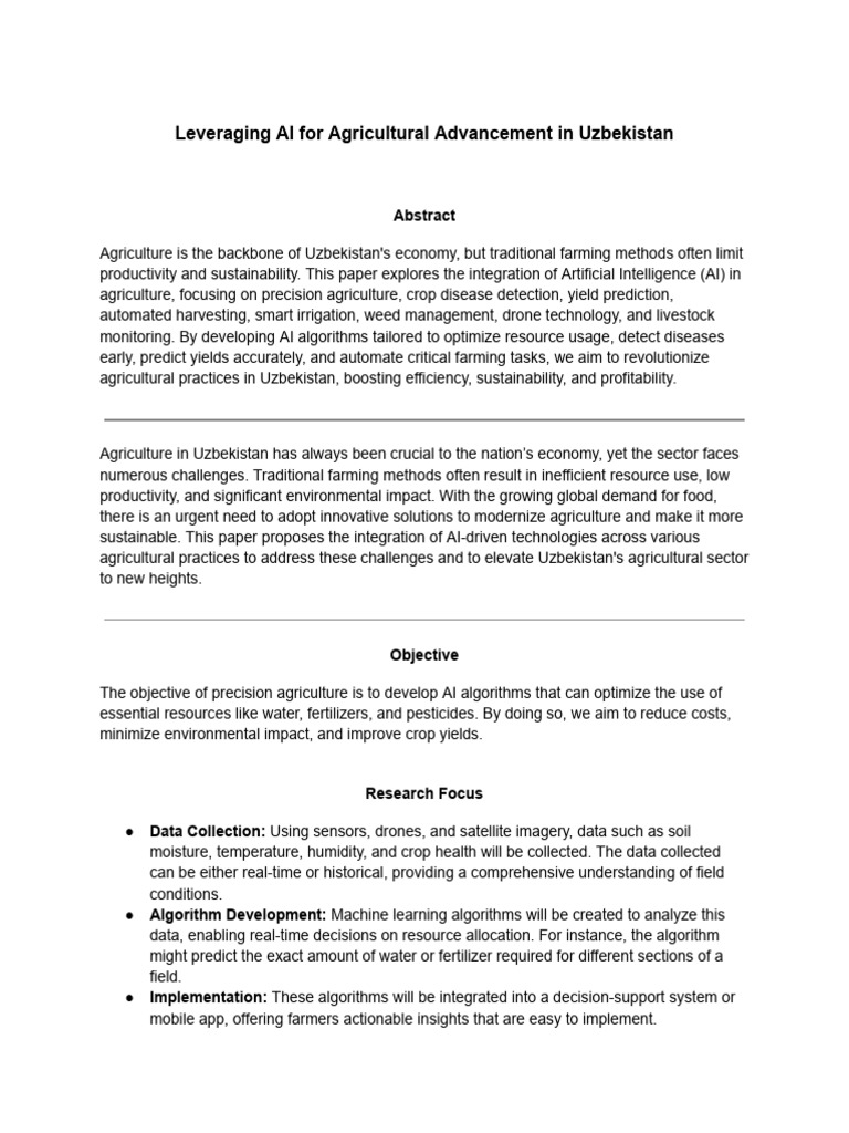 Research Paper - Leveraging AI in Uzbekistan's Agriculture | PDF