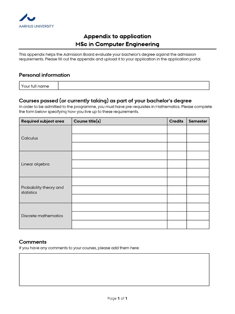 Appendix To Application - Computer Engineering | PDF