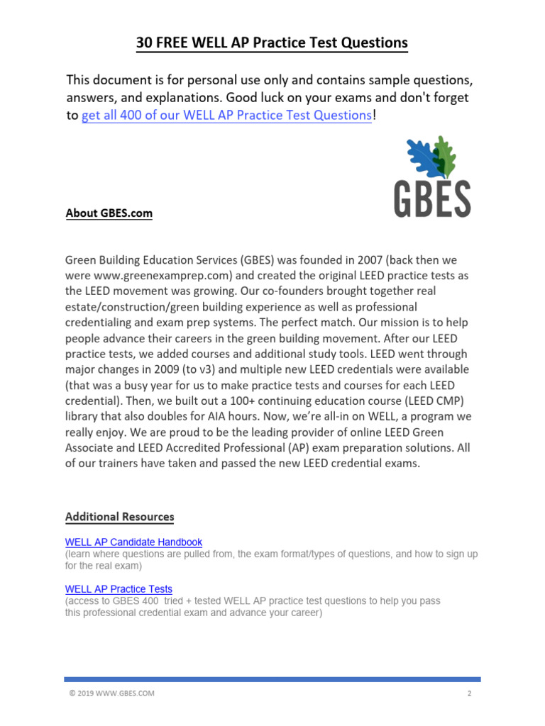 Free WELL AP 30 Question Sample PDF 1 | PDF