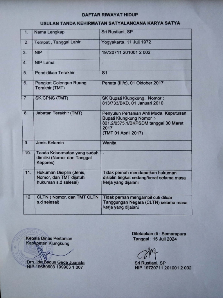 Riwayat Hidup Sri Rustiani | PDF