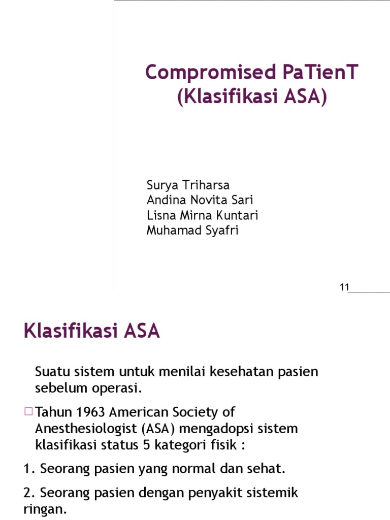 Klasifikasi ASA untuk Pasien Kompromis | PDF