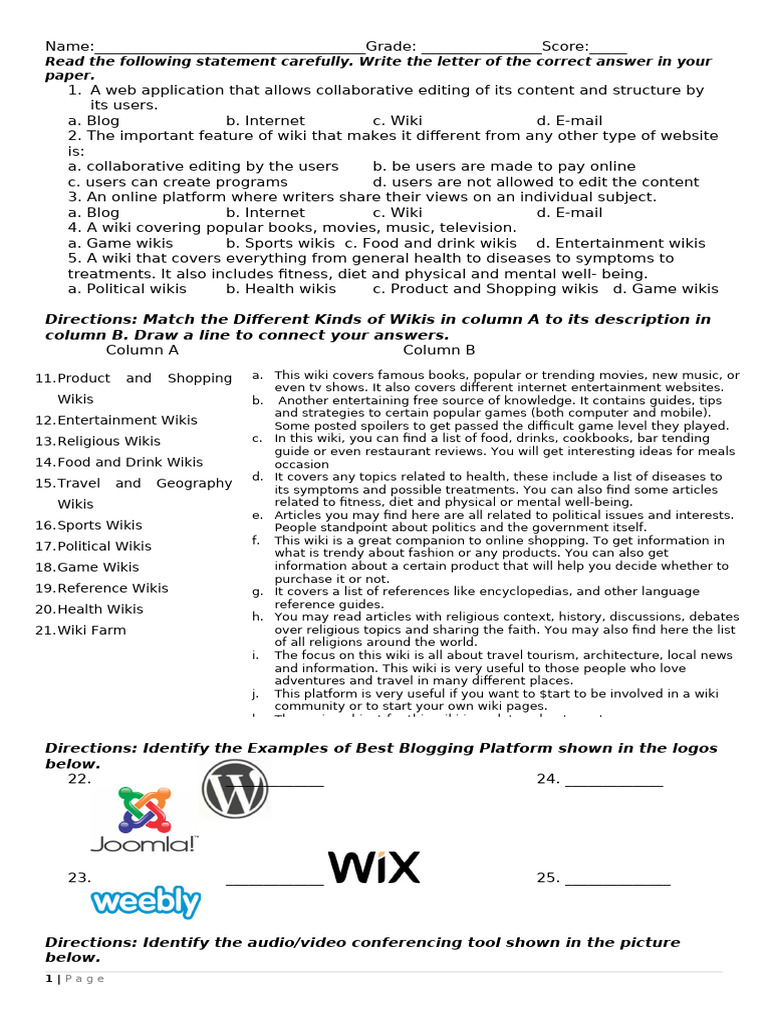 ST2 - TLE ICT 6 - Q1-MINEtrue | PDF | Wiki | Videotelephony