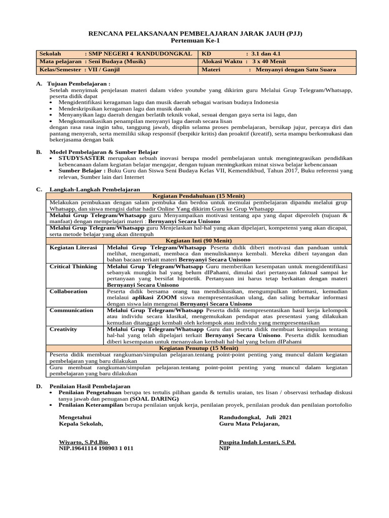 RPP Seni Musik | PDF