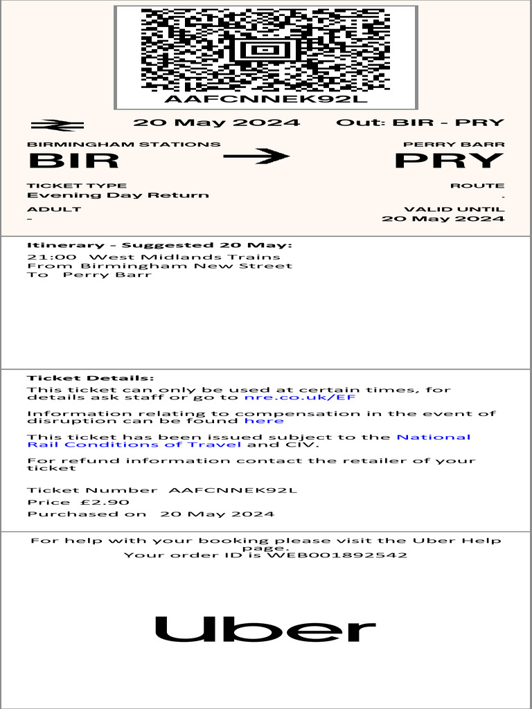 Birmingham Evening Return Ticket | PDF | Rail Transport | Public Transport